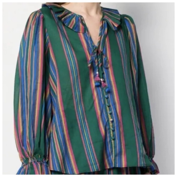 Zimmermann | Tops | Zimmermann Allia Ruffle Trimmed Green Stripe Blouse ...